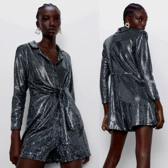 Zara | Dresses | Zara Sparkly Sequined Blazer Dress | Poshmark